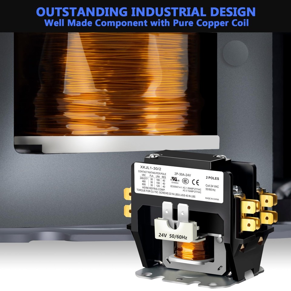 Contactor, 30 Amp Double Pole / 2 Pole Contactor 24V Coil, AC Contactor ...