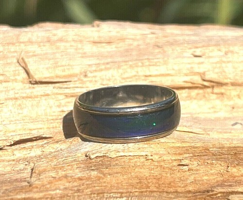 Blue Green Yellow Neon Color Changing Band Silver Stainless-Steel Ring ...