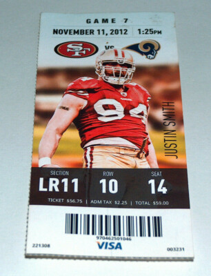 San Francisco 49ers SL Rams Candlestick Park NFL Football Game Ticket ...
