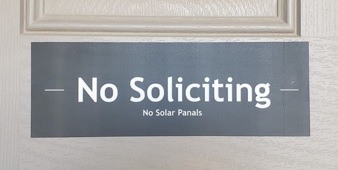 NO SOLICITING Sticker Sign Vinyl 9x3 inch MADE IN USA *choose one* Door ...