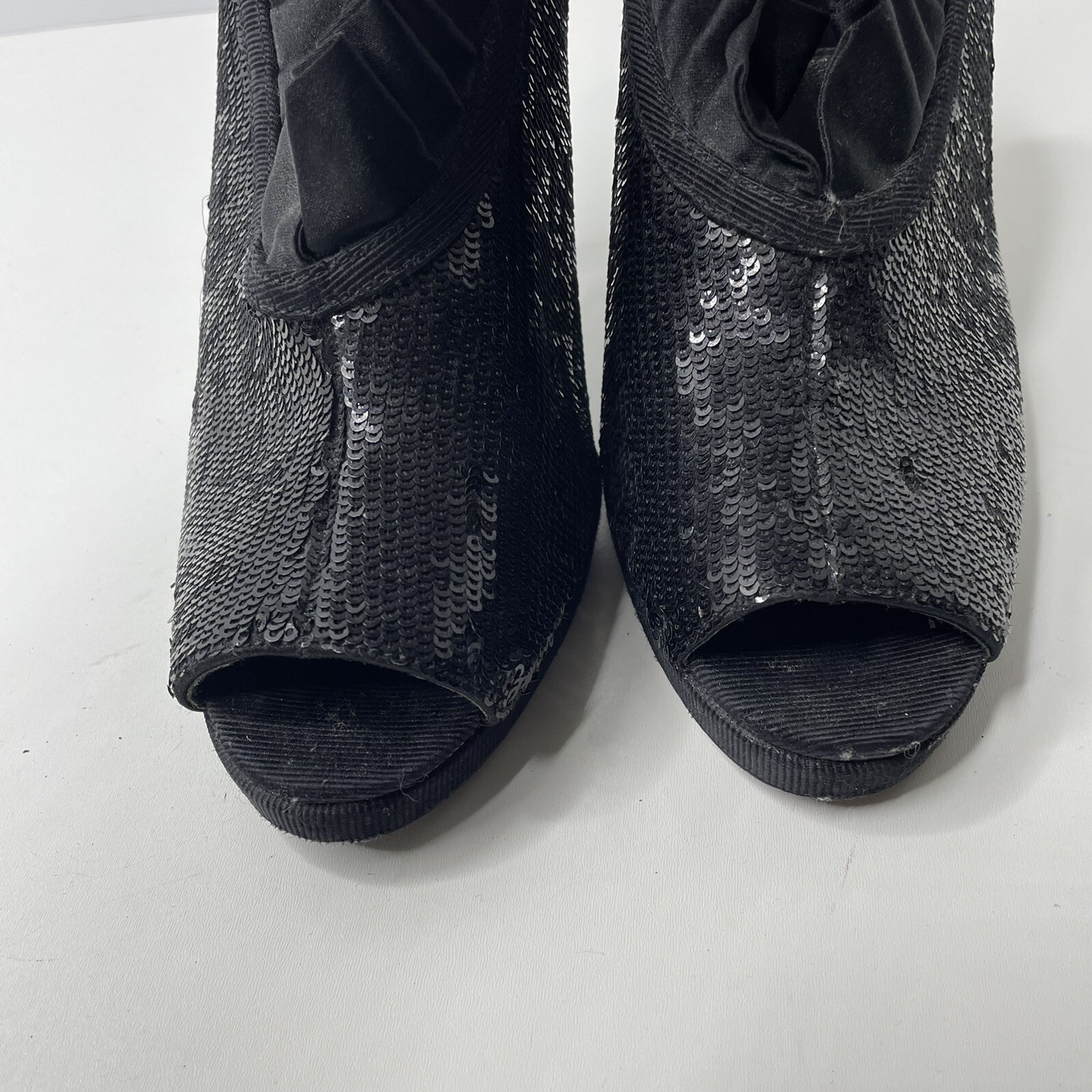 Nina women’s booties size 7.5 sequin ankle Ruffle black Peep toe ...