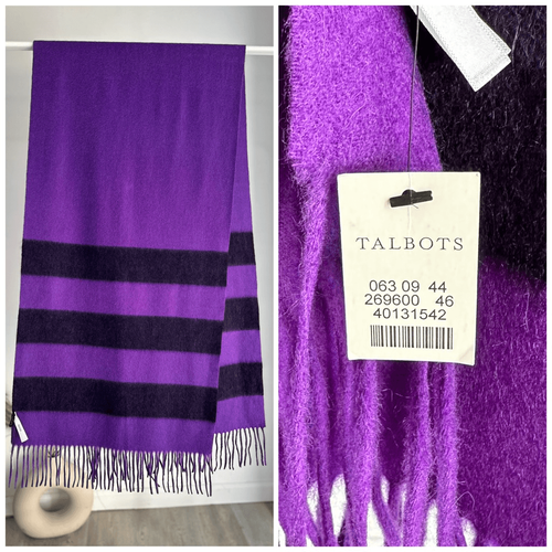 NWT Talbots 100% Cashmere Fringed Scarf Striped Purple 18.5” X 74” | eBay