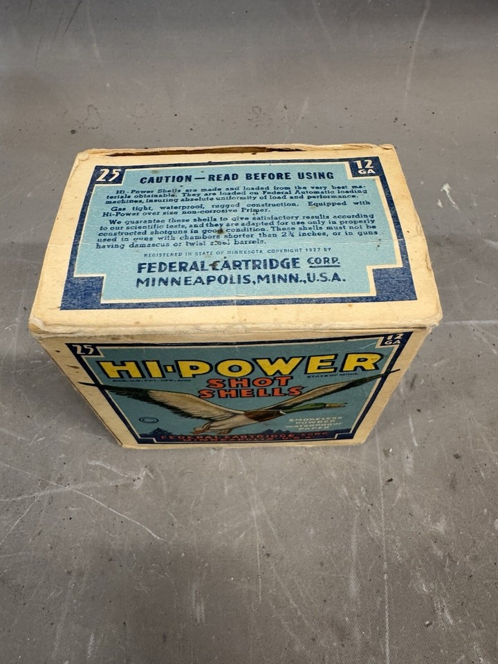 Vintage Federal Hi-Power Shot Gun Shells 12 GA Empty Box Mallard Duck ...
