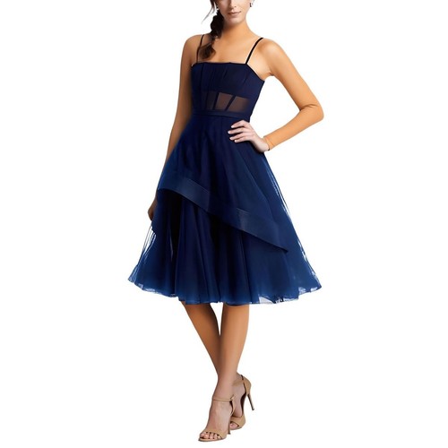 BCBGMAXAZRIA Womens Navy Tulle Prom Formal Midi Dress 2 BHFO 6948 | eBay
