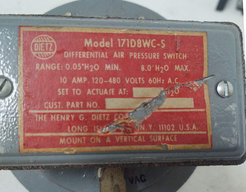 🔥 NEW OLD STOCK Dietz 171D8WC-S Differential Air Pressure Switch | eBay