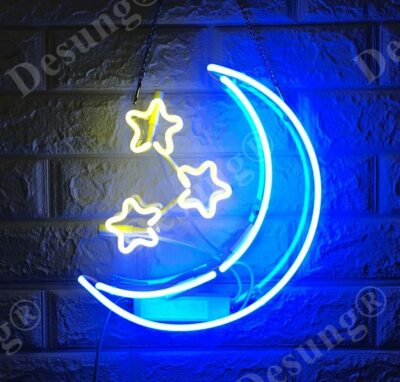 New Moon Stars Neon Light Sign 14" Lamp Beer Pub Acrylic Real Glass | eBay