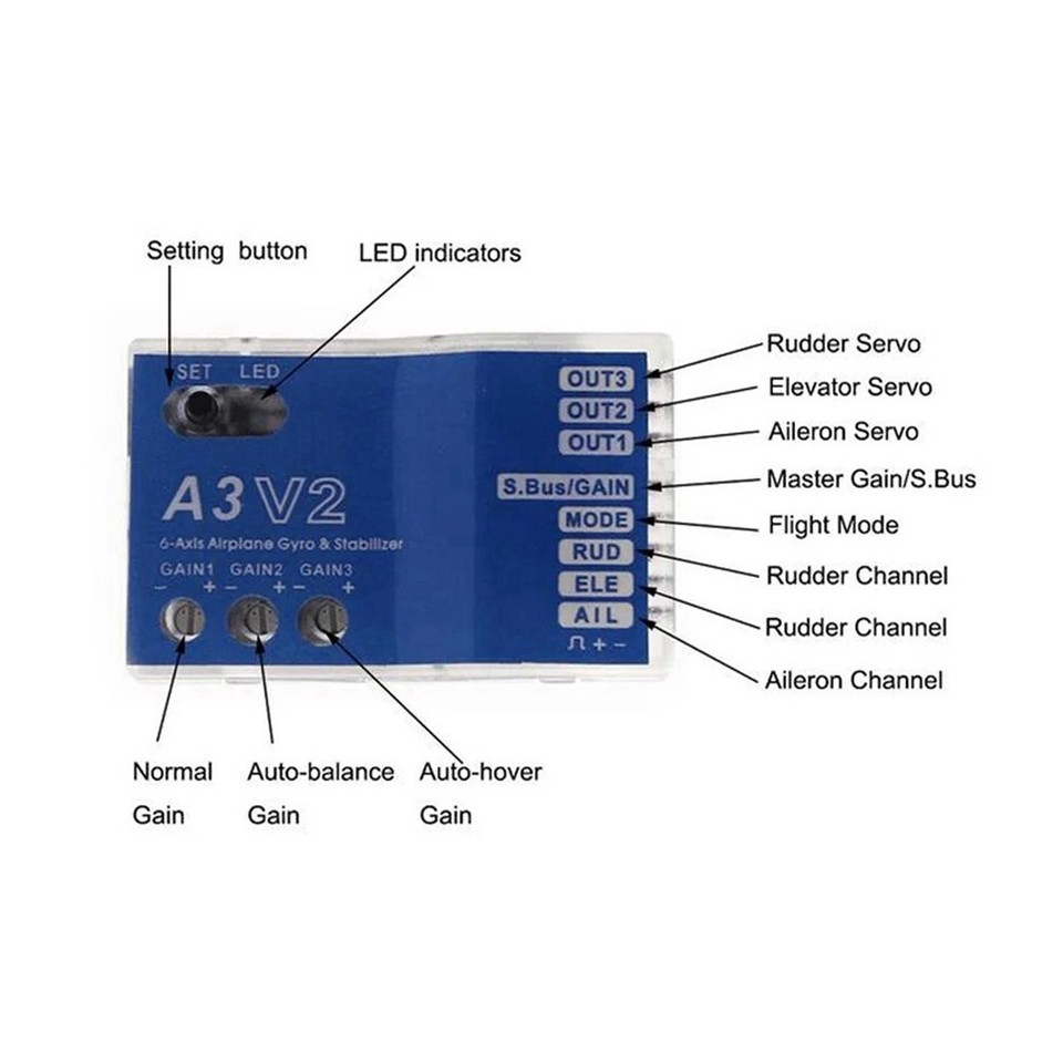 3 Gyro A3 V2 Flight Controller Stabilizer for RC Airplane Fixed-2502 ...