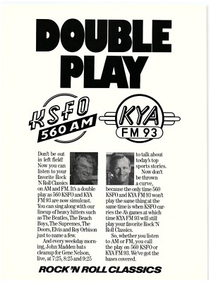 1987 KSFO 560 AM Print Ad, KYA FM 93 John Madden & Gene Nelson Double ...