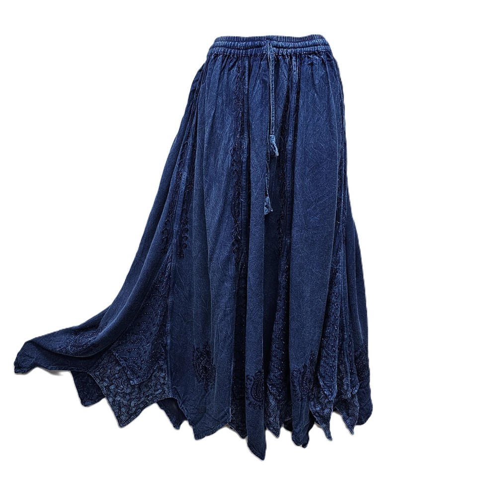Maxi Skirt Medieval Handkerchief Rayon Embroidered One Size 10 12 14 16 ...