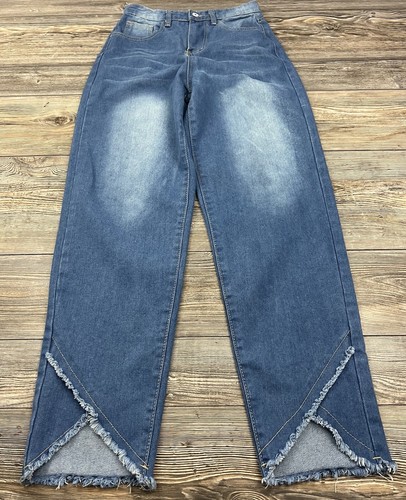 MISSLOOK Jeans Women Frayed Cut-Out Leg Bottoms High Rise Straight Leg ...