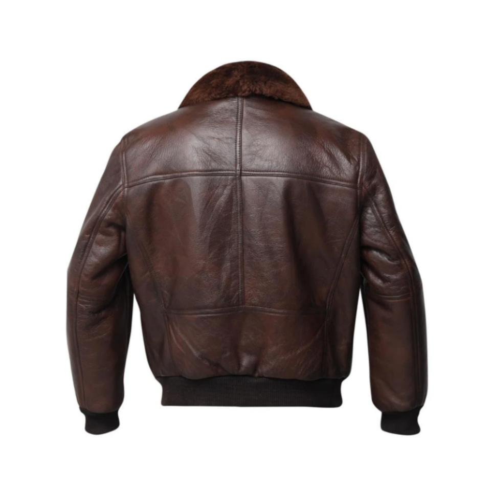 Mens A-2 Aviator Flight Jacket Fur Collar Real Leather Bomber Brown ...