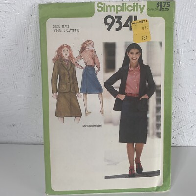 Simplicity 9341 Young Junior/Teens' Jean Skirt and Unlined Jacket Size ...