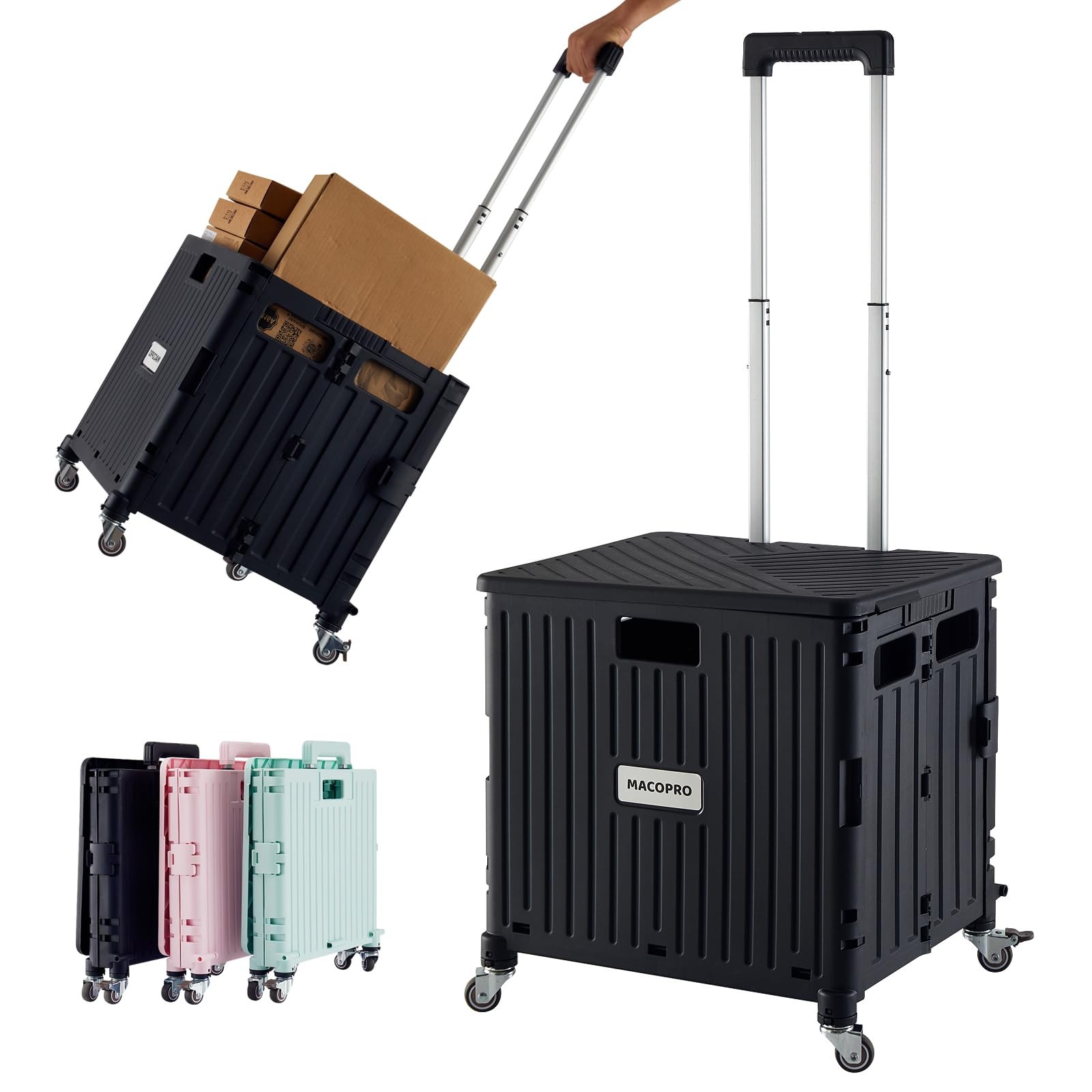 Folding Utility Cart Portable Rolling Crate Handcart Shopping Trolley ...