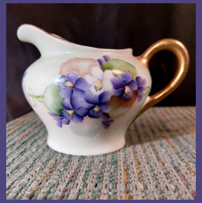 Vintage Fine Bone China Pitcher KPM Germany 3¾" Tall ~Purple Violets ...