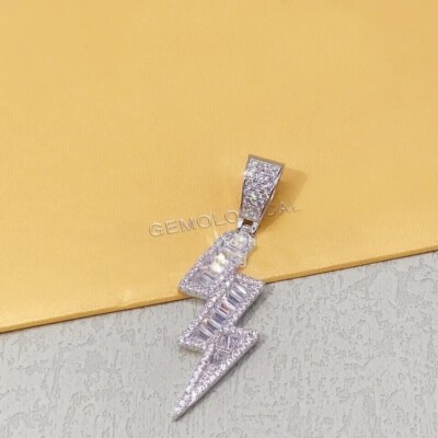 2Ct Baguette Round Natural Moissanite Lightning Bolt Pendant 925 ...