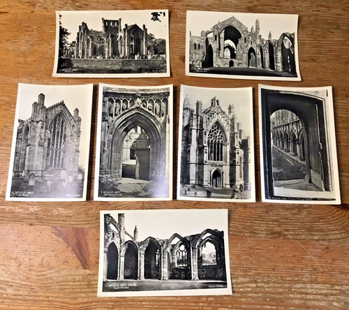Melrose Abbey Postcard Lot of 7 Church Ruins Scotland UK Black / White ...