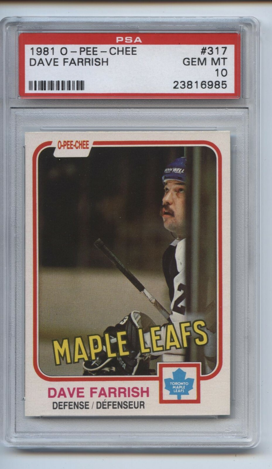 1981 O-PEE-CHEE HOCKEY #317 DAVE FARRISH PSA 10 GEM MINT LEAFS RARE/LOW ...