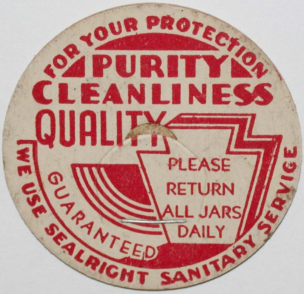 Vintage milk bottle cap PURITY CLEANLINESS QUALITY Sealright Sanitary ...