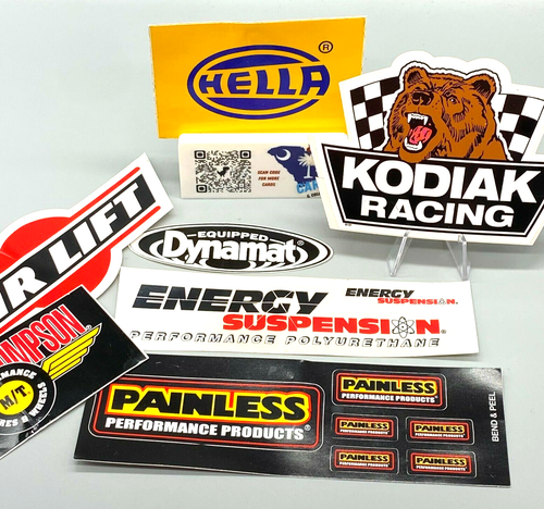 7 vintage racing auto stickers: Hella, Kodiak, Painless, Mickey ...