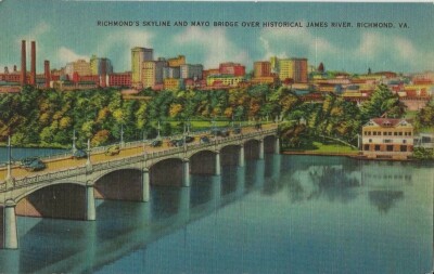 Postcard: Richmod VA. Richmond's Skyline & Mayo Bridge Over The James ...