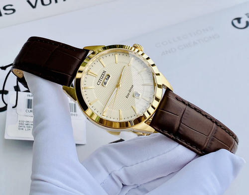 Citizen Rolan Day Date AW0092-07Q Sapphire Crystal Leather Band Watch ...