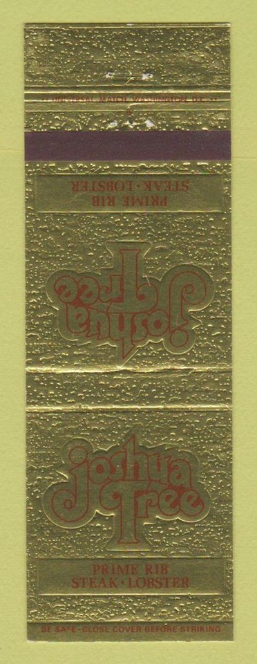 Matchbook Cover - Joshua Tree Restaurant McLean VA Pittsburgh Ramsey NJ ...