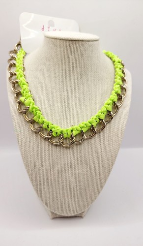 Neon Ribbon Wrapped Gold Tone Chain Necklace | eBay