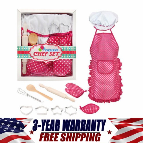 Kitchen Role Play Kids Cooking and Baking Costume Chef Apron Hat 11Pcs ...