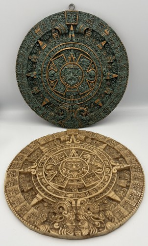 Vtg Aztec Mayan Stone of the Sun Calendar Wall Plaque 11.5” Set Of 2 ...