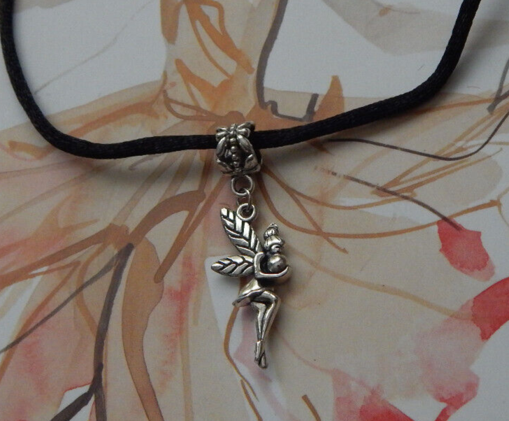 Fairy Choker Necklace Pendant Jewelry Handmade NEW Black Chain Silver ...