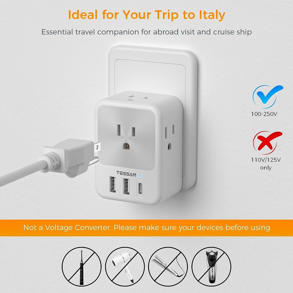 Travel Power Plug Adapter Wall Charger with 4 Outlet USB C to Uruguay ...