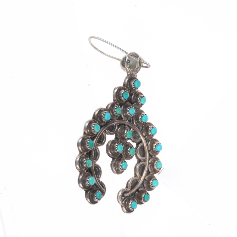 Vintage Zuni sterling silver snake eye turquoise Naja form dangle ...