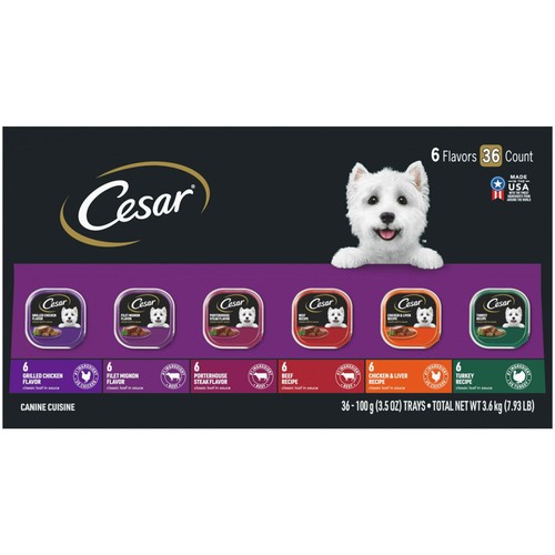 Cesar Classic Loaf In Sauce Wet Dog Food Variety Pack, 3.5 Oz Trays (36 ...