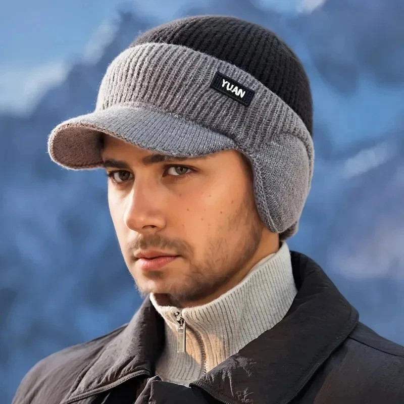 Dual-Tone Knit Baseball Cap with Ear Protection Outdoor Fashion Unisex ...
