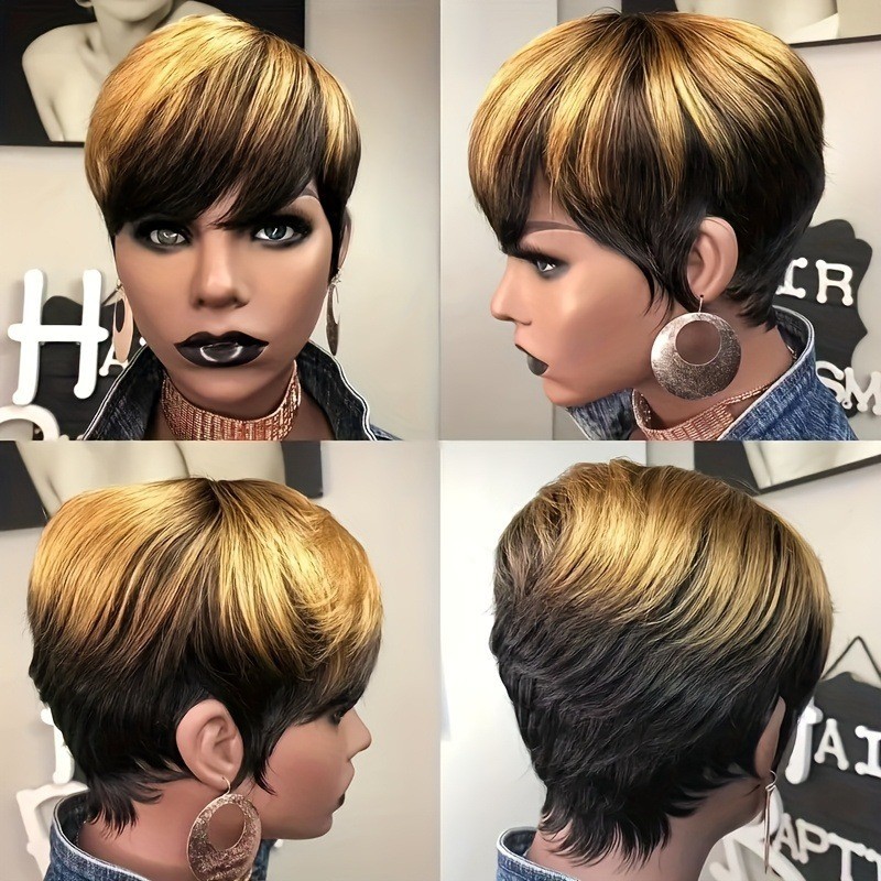 Ombre Pixie Cut Wig for Black Women 100% Human Hair Wigs Fashion ...