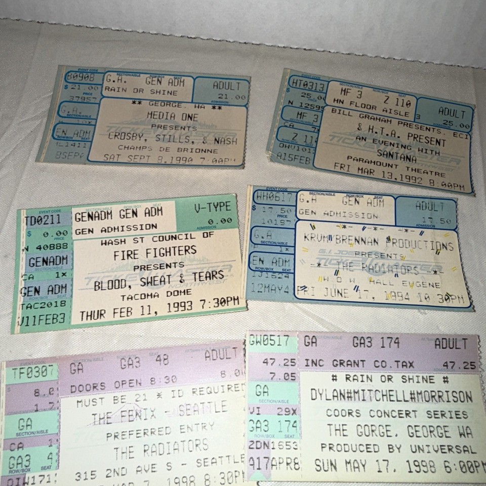 1990s Concert Ticket Stubs: CSN, Santana, Allman Brothers, Dylan ...
