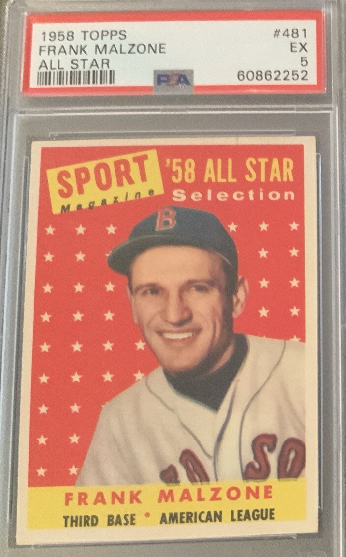 1958 TOPPS FRANK MALZONE ALL-STAR BASEBALL CARD #481 PSA 5 EX BOSTON ...