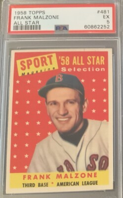 1958 TOPPS FRANK MALZONE ALL-STAR BASEBALL CARD #481 PSA 5 EX BOSTON ...