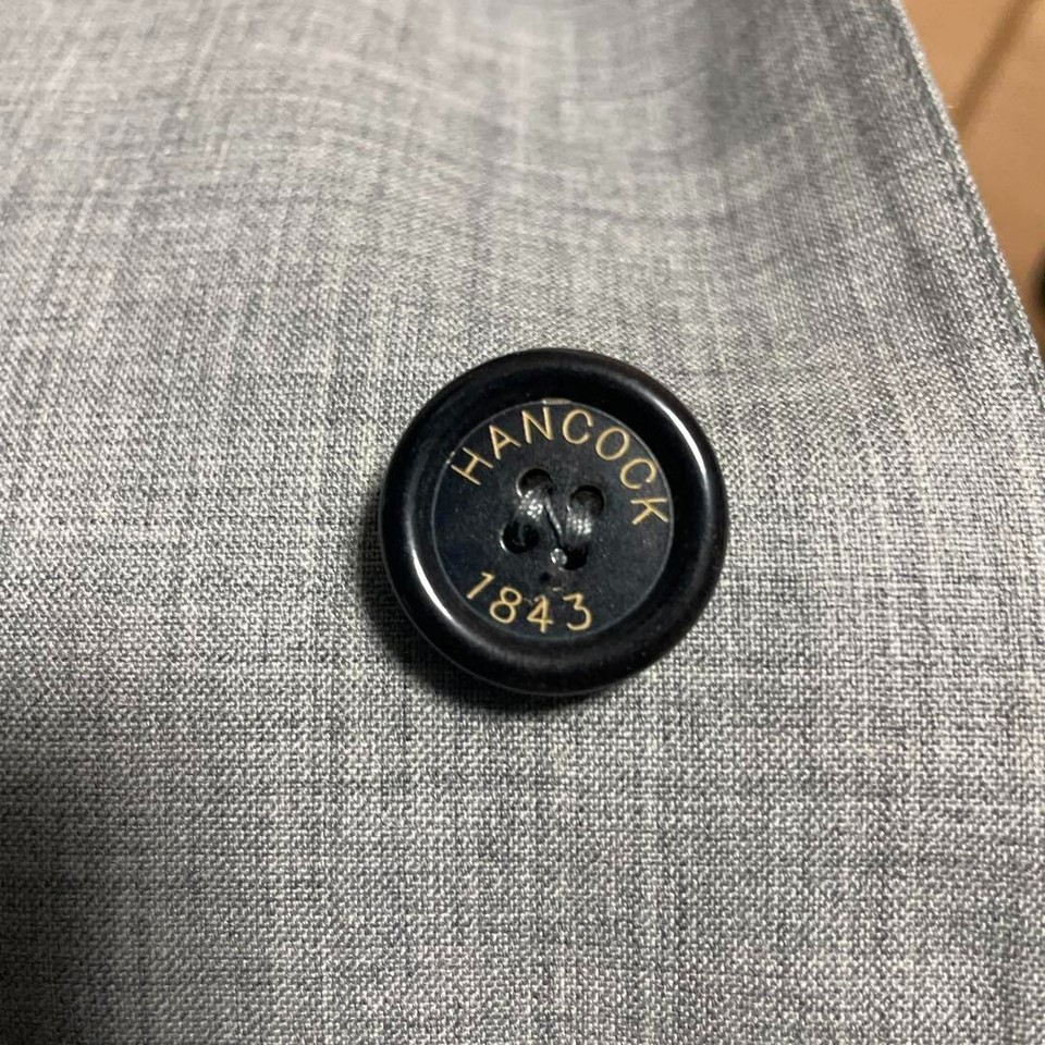 HANCOCK Scotland Grey Wool Mac Coat L Yellow Lining Vulcanised Rubber ...