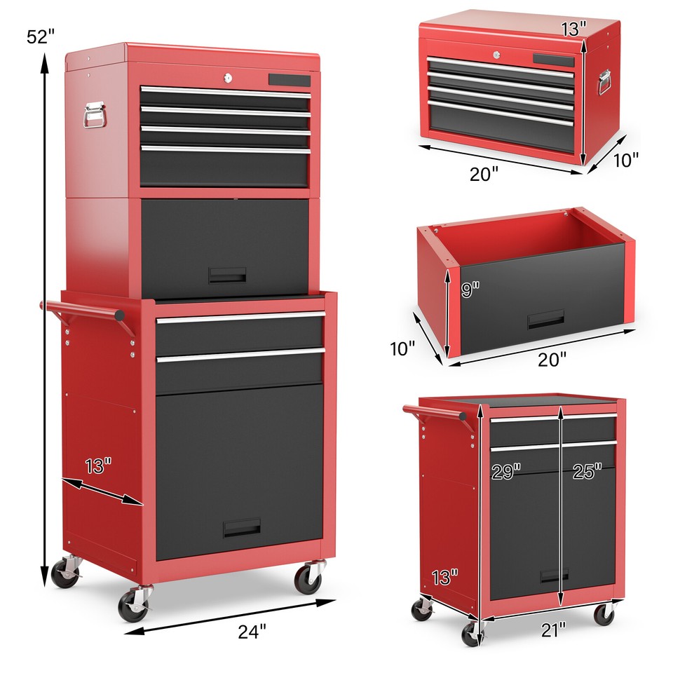 6-Drawer Toolbox Rolling Tool Chest High Capacity Storage Cabinet Combo ...