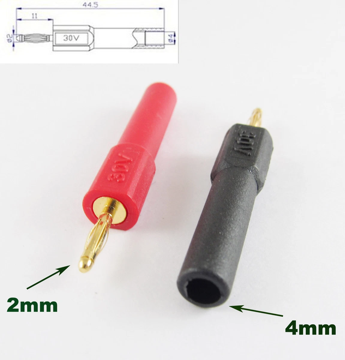 2PCS Gold Plated 2mm Male To 4mm Female Banana Plug Jack, 40% OFF