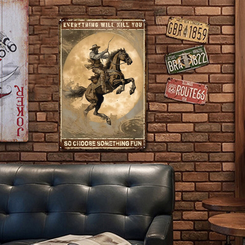 Vintage Metal Plate Cowboy Rectangular Iron Painting Wall Art Home ...