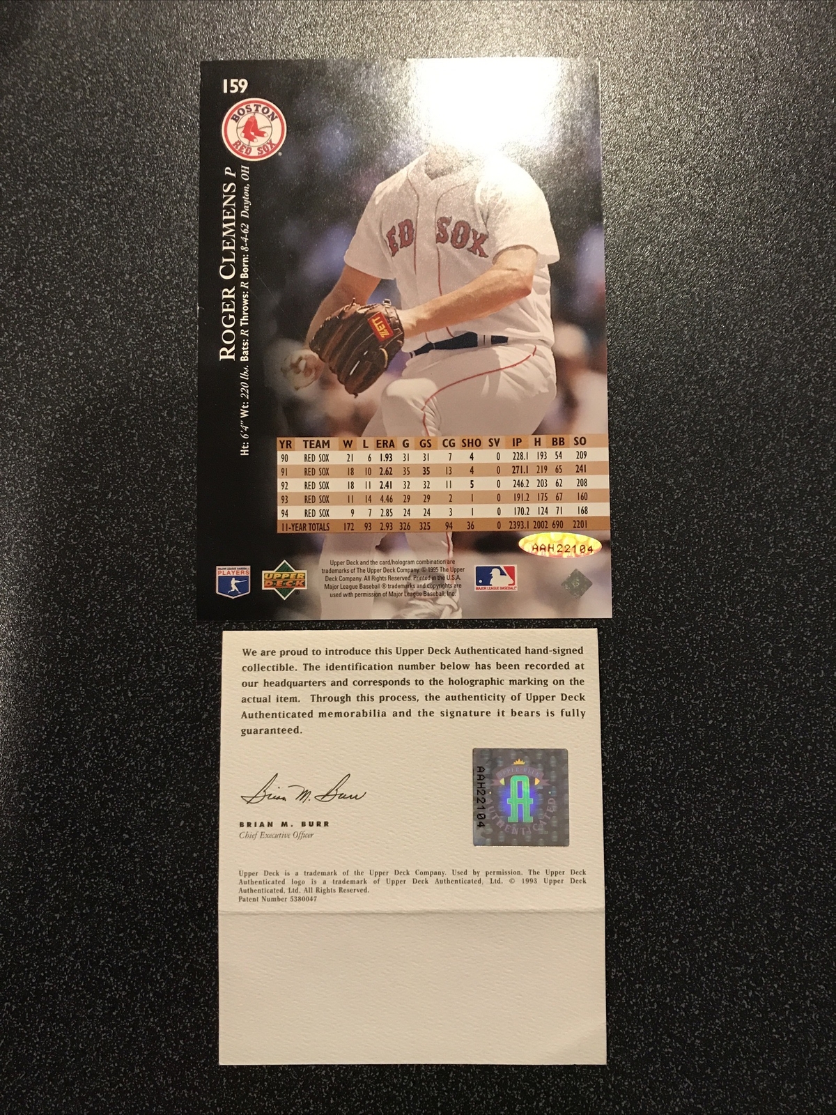 Roger Clemens Signed Autographed 5 x7 Card #159 1995 Upper Deck ...