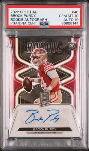 Brock Purdy RC Auto 2022 Panini Spectra Silver Autographs /99 Dual PSA ...
