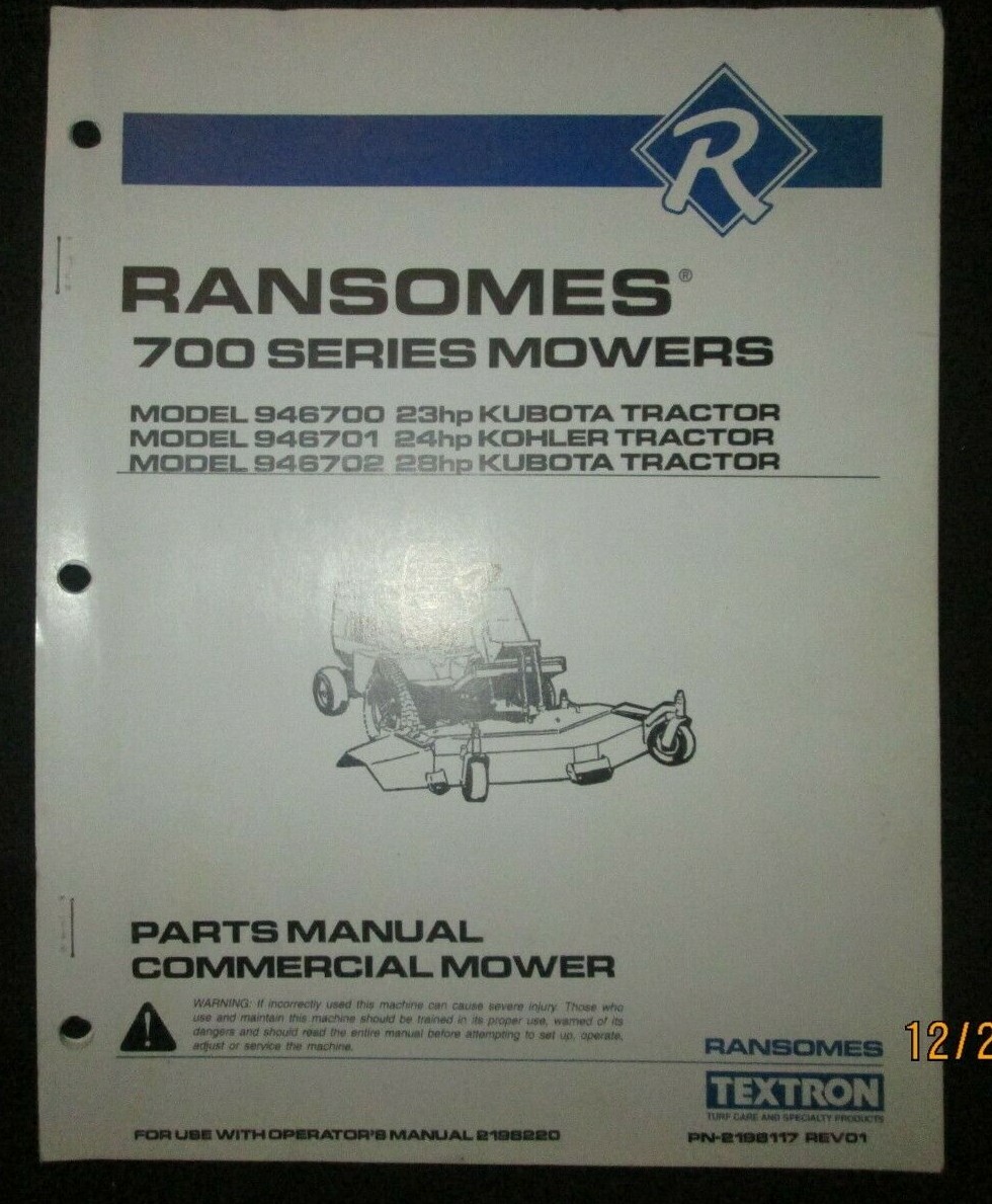 TEXTRON RANSOMES 700 Series Mowers Parts Manual Book Catalog Factory ...