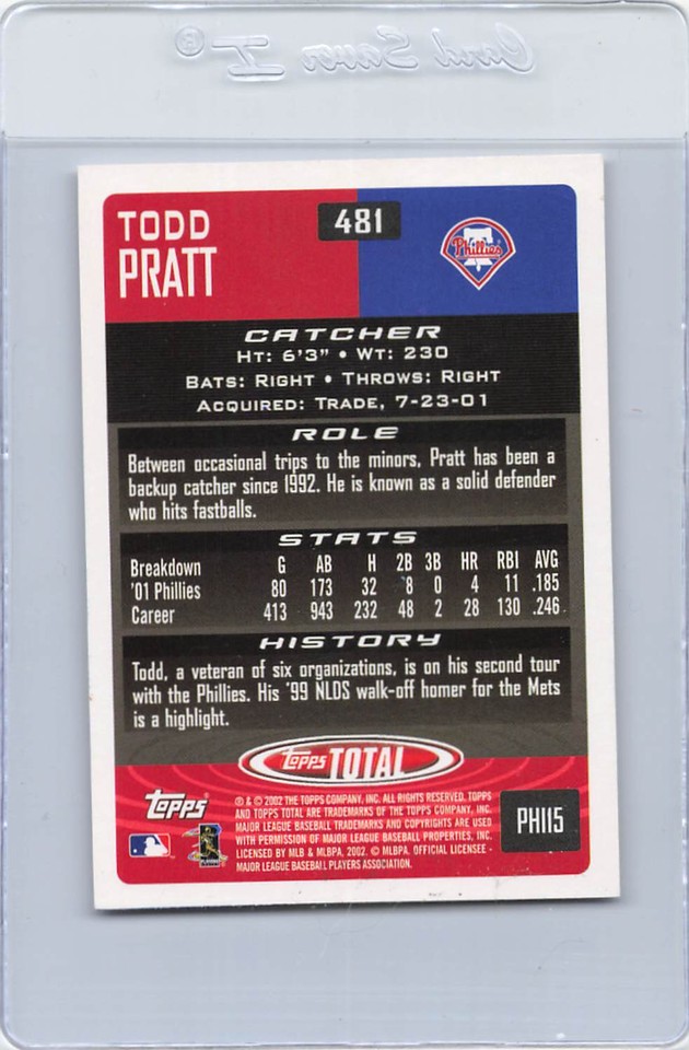 2002 Topps Total #481 Todd Pratt Phillies Signed Auto *H6336 | eBay