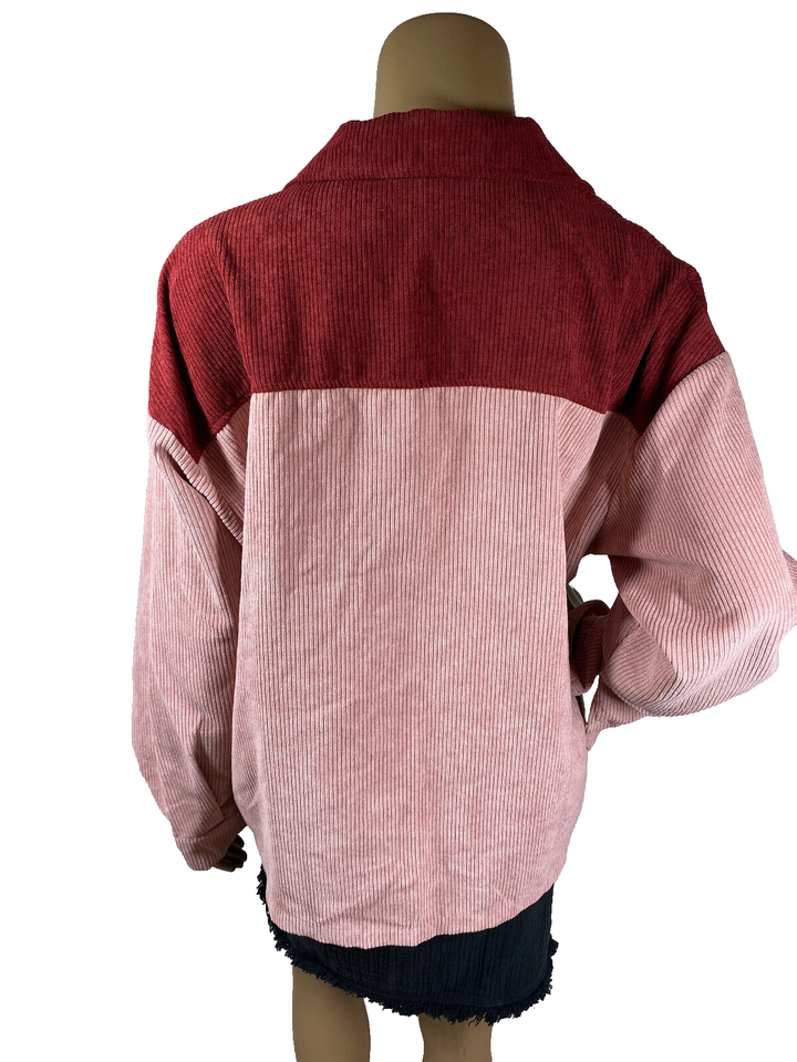 Boutique Corduroy Jacket Size L Rust and Mauve Color Block Silver Tone ...