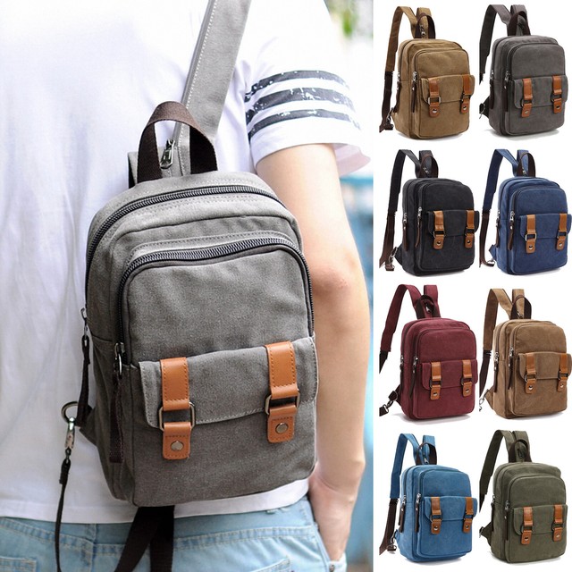 Men's Canvas Convertible Small Mini Backpack Rucksack Chest Pack Sling ...