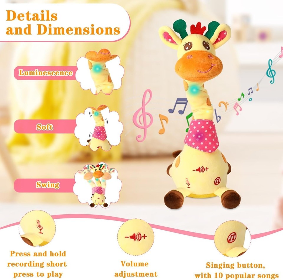 Volume Control Singing Dancing Giraffe Toy Repeating Baby Toys,Talking ...