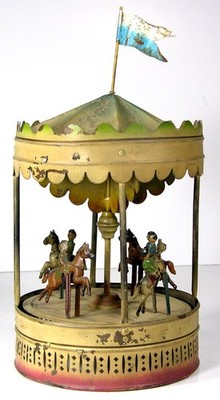 ca1900 GEBRUDER BING HAND PAINTED TIN WIND UP CAROUSEL COMPLETE & ALL ...